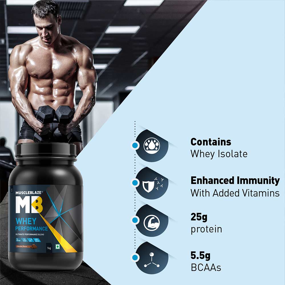 MuscleBlaze Whey Performance (25g Protein) - Chocolate (1 Kg / 2.2 lb)