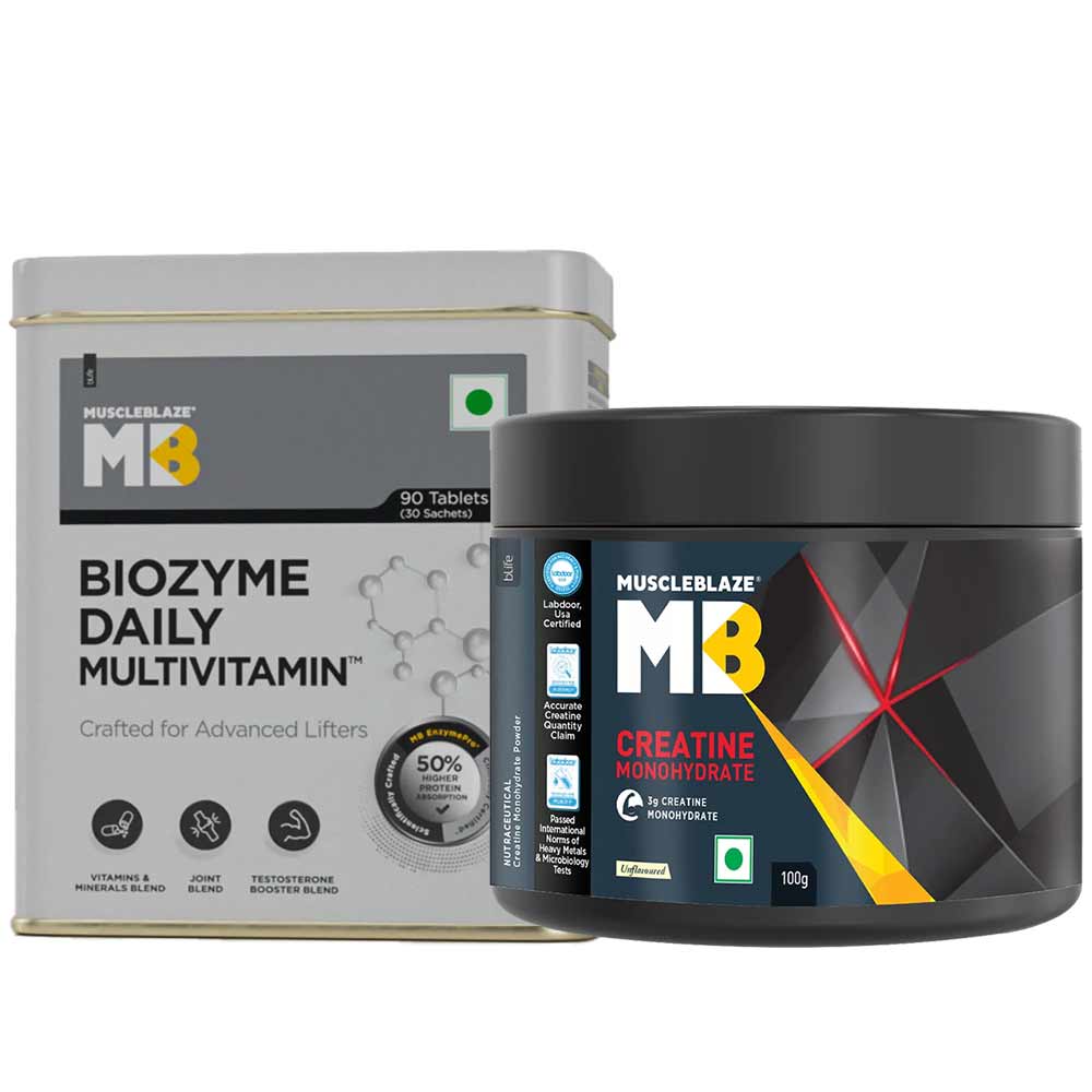 MuscleBlaze Creatine Monohydrate 0.22 lb & Biozyme Daily Multivit 90 ...