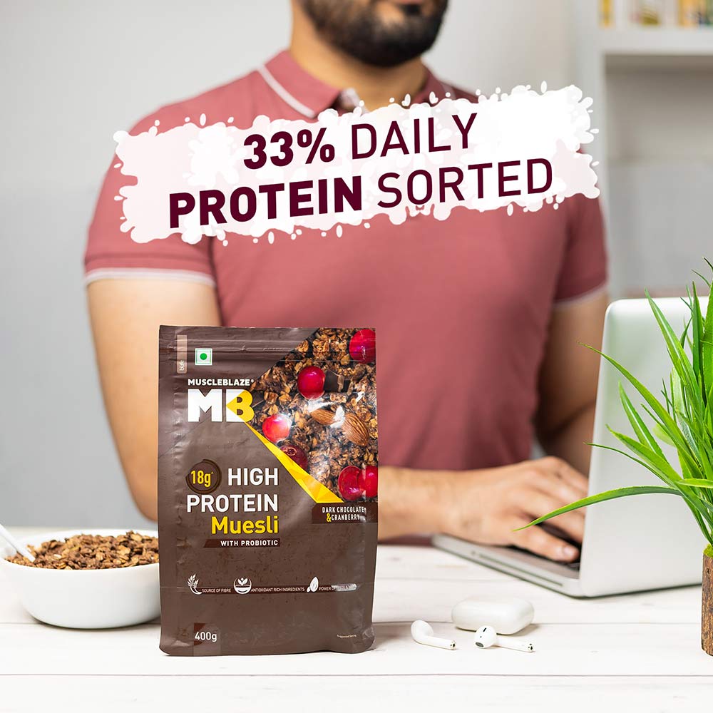 MuscleBlaze High Protein Muesli 0.4Kg, Dark Chocolate & Cranberry